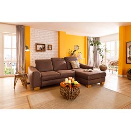 Ecksofa Home Affaire "Dundee L-Form", braun (schokobraun), B:264cm H:86cm T:170cm, Luxus-Microfaser Florence (100% Polyester);Struktur fein (100% Polyester);Luxus-Microfaser Lederoptik (100% Polyester), Sofas, Ecksofa, wahlweise mit Kopfteilverstellung und zus&auml;tzlich mit Bettfunktion