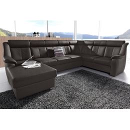 Sit & More Wohnlandschaft SIT & MORE "Basel U-Form", schwarz, B:315cm H:98cm T:210cm, Luxus-Microfaser Altara Nubuck (100% Polyester);Kunstleder SOFTLUX;NaturLEDER (echtes Rindsleder), Sofas, Wohnlandschaft, wahlweise mit Relaxfunktion