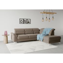 Sit & More Ecksofa SIT & MORE "Sinatra L-Form", grau (taupe), B:251cm H:85cm T:220cm, 90% Polyester, 10% Polyamid, Sofas, Ecksofa, mit Ottomane, optional mit Kopfteilverstellung und Armteilfunktion