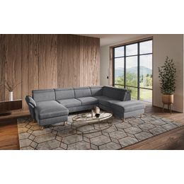 Wohnlandschaft Home Affaire "Calypso U-Form", grau (anthrazit), B:334cm H:85cm T:227cm, 100%Polyester, Sofas, Wohnlandschaft, wahlweise mit motorischer Relaxfunktion