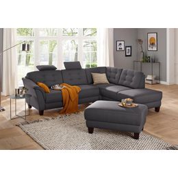 Ecksofa Home Affaire "Trondheim L-Form", grau (anthrazit), B:260cm H:89cm T:214cm, Struktur fein (100% Polyester);Flachgewebe (100% Polyester);Luxus-Microfaser (90% Polyester, 10% Polyamid), Sofas, Ecksofa, mit Federkern und Knopfheftung im R&uuml;cken, F&uuml;&szlig;e Buche dunkel
