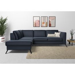 Sit & More Ecksofa SIT & MORE "Olsen L-Form", blau (navy), B:248cm H:88cm T:201cm, 100% Polyester, Sofas, Ecksofa, inklusive Sitztiefenverstellung, wahlweise mit Bettfunktion, 15cm hoch
