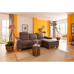 Ecksofa Home Affaire "Dundee L-Form", braun (nuss), B:264cm H:86cm T:170cm, Luxus-Microfaser Florence (100% Polyester);Struktur fein (100% Polyester);Luxus-Microfaser Lederoptik (100% Polyester), Sofas, Ecksofa, wahlweise mit Kopfteilverstellung und zus&auml;tzlich mit Bettfunktion