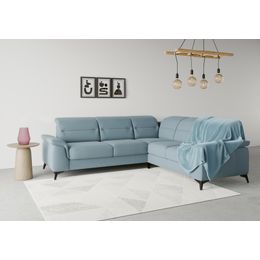 Sit & More Ecksofa SIT & MORE "Sinatra L-Form", blau (hellblau), B:251cm H:85cm T:231cm, 90% Polyester, 10% Polyamid, Sofas, Ecksofa, optinal mit Kopfteilverstellung und Armteilfunktion, Metallf&uuml;&szlig;e