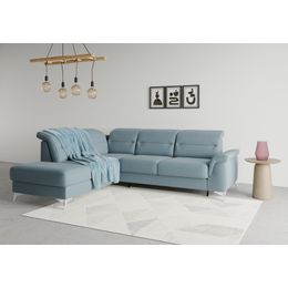 Sit & More Ecksofa SIT & MORE "Sinatra L-Form", blau (hellblau), B:251cm H:85cm T:220cm, 90% Polyester, 10% Polyamid, Sofas, Ecksofa, mit Ottomane, optional mit Kopfteilverstellung und Armteilfunktion