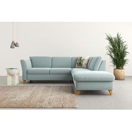 Ecksofa Home Affaire "Trelleborg L-Form", blau (aqua), B:252cm H:86cm T:213cm, 100% Polyester, Sofas, Ecksofa, Federkern-Polsterung, wahlweise mit Bettfunktion und Stauraum