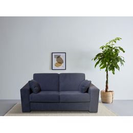 2-Sitzer Home Affaire "Roma Matratzenh&ouml;he 14 cm", blau (dunkelblau), B:180cm H:85cm T:95cm, 100% Polyester, Sofas, Dauerschlaffunktion, mit Unterfederung, Liegema&szlig;e ca 123x198 cm