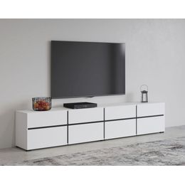 Lowboard Inosign "Cross, moderne grifflose TV-Kommode,4 Klappen/4 Schubkästen" Sideboards Gr. B/H/T: 225 cm x 48,2 cm x 40 cm, weiss/weiss-schwarz, 4, weiß (weiß, weiß) Lowboards Breite 225 cm, TV-Schrank mit viel Stauraum, TV-Board