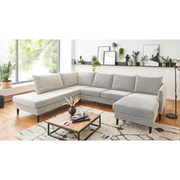 Wohnlandschaft "Rekvik U-Form", beige (creme), B:308cm H:79cm, ATLANTIC HOME COLLECTION, Sofas, Wohnlandschaft, mit Wellenunterfederung, mit Massivholzf&uuml;&szlig;en