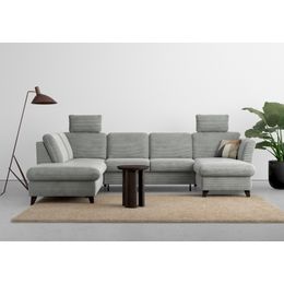 Wohnlandschaft Home Affaire "Trelleborg U-Form", silber, B:307cm H:86cm T:213cm, 100% Polyester, Sofas, Wohnlandschaft, wahlweise mit Bettfunktion und Bettkasten, inkl. Federkern-Polsterung
