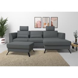 Sit & More Ecksofa SIT & MORE "Olsen L-Form", grau (dunkelgrau), B:261cm H:88cm T:172cm, 100% Polyester, Sofas, Ecksofa, inklusive Sitztiefenverstellung, wahlweise mit Bettfunktion, 15cm hoch