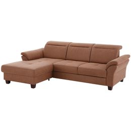 Ecksofa Home Affaire "Solvei L-Form", braun (haselnuss), B:255cm H:104cm T:185cm, Struktur (100% Polyester);Luxus-Microfaser Lederoptik (100% Polyester);Luxus-Microfaser ALTARA NUBUCK (100% Polyester), Sofas, Ecksofa, mit Recamierenabschlu&szlig; und Sitztiefenverstellung