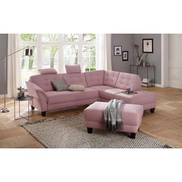 Ecksofa Home Affaire "Trondheim L-Form", rosa (altrosa), B:260cm H:89cm T:214cm, Struktur fein (100% Polyester);Flachgewebe (100% Polyester);Luxus-Microfaser (90% Polyester, 10% Polyamid), Sofas, Ecksofa, mit Federkern und Knopfheftung im R&uuml;cken, F&uuml;&szlig;e Buche dunkel