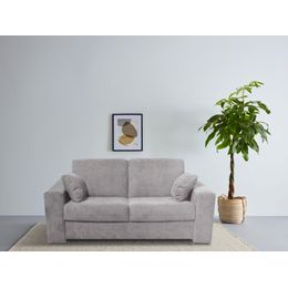 2-Sitzer Home Affaire "Roma Matratzenh&ouml;he 14 cm", grau (hellgrau), B:180cm H:85cm T:95cm, 100% Polyester, Sofas, Dauerschlaffunktion, mit Unterfederung, Liegema&szlig;e ca 123x198 cm