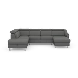 Sit & More Wohnlandschaft SIT & MORE "Freetown U-Form", grau (steel), B:315cm H:84cm T:216cm, Sofas, Kopfteilverstellung und Federkern, wahlweise mit Bettfunktion