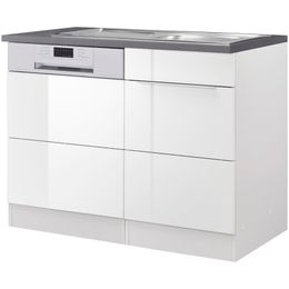 Spülenschrank KOCHSTATION "KS-Brindisi", weiß (weiß hochglanz, weiß), B:110cm H:85cm T:60cm, MDF, Holzwerkstoff, Schränke, 110 cm breit, inkl. Möbeltür für Geschirrspüler sowie Einbauspüle