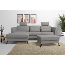 Sit & More Ecksofa SIT & MORE "Olsen L-Form", grau, B:261cm H:88cm T:172cm, 100% Polyester, Sofas, Ecksofa, inklusive Sitztiefenverstellung, wahlweise mit Bettfunktion, 15cm hoch