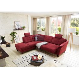 Ecksofa Home Affaire "Trondheim L-Form", lila (chianti), B:260cm H:89cm T:214cm, Struktur fein (100% Polyester);Flachgewebe (100% Polyester);Luxus-Microfaser (90% Polyester, 10% Polyamid), Sofas, Ecksofa, mit Federkern und Knopfheftung im R&uuml;cken, F&uuml;&szlig;e Buche dunkel