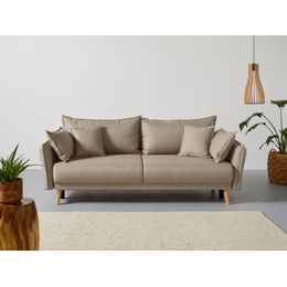 Schlafsofa Home Affaire "Granbo", beige, B:228cm H:95cm T:104cm, 100% Polyester, Sofas, Schlafsofa, incl. Bettfunktion und Bettkasten, Federkern-Polsterung, Seitentasche