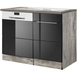 Spülenschrank KOCHSTATION "KS-Brindisi", schwarz (schwarz hochglanz, eiche vintage), B:110cm H:85cm T:60cm, MDF, Holzwerkstoff, Schränke, 110 cm breit, inkl. Möbeltür für Geschirrspüler sowie Einbauspüle