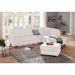Ecksofa Home Affaire "Alta L-Form", beige (linen), B:250cm H:89cm T:201cm, Struktur ( 100% Polyester);Struktur fein ( 100% Polyester);Luxus-Microfaser ALTARA NUBUCK (100% Polyester), Sofas, Ecksofa, mit Federkern und Kontrastnaht, F&uuml;&szlig;e Buche eichefarben