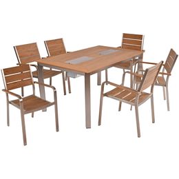 Garten-Essgruppe Garden Pleasure "FLORENCE" Sitzmöbel-Sets Gr. B/H/T: 250 cm x 85 cm x 190 cm, stapelbar, beige (champagner, teak, optik, braun, champagner) stapelbar