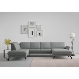 Sit & More Wohnlandschaft SIT & MORE "Fashion U-Form", schwarz, B:338cm H:84cm T:207cm, Sofas, Wohnlandschaft, wahlweise mit Kopfteilverstellung, Vorziehsitz, motorisch, Metallf&uuml;&szlig;e