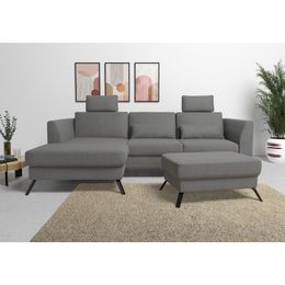 Sit & More Ecksofa SIT & MORE "Olsen L-Form", grau, B:261cm H:88cm T:172cm, 98% Polyester 2%Polyamid, Sofas, Ecksofa, inklusive Sitztiefenverstellung, wahlweise mit Bettfunktion, 15cm hoch