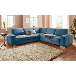 Sit & More Ecksofa SIT & MORE "Santorini L-Form", blau (azur), B:276cm H:82cm T:271cm, Struktur (100% Polyester);Struktur fein (95% Polyester, 5% Polyamid), Sofas, Ecksofa, mit Federkern und Sitztiefenverstellung, wahlweise mit Bettfunktion
