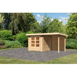 Gartenhaus Karibu "Schloßsee 2" Gartenhäuser Gr. ohne Fußboden, Rückwand, ohne Dacheindeckung, beige (naturbelassen) Gartenhäuser aus Holz mit Anbaudach und Rückwand