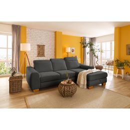 Ecksofa Home Affaire "Dundee L-Form", grau (anthrazit), B:264cm H:86cm T:170cm, Luxus-Microfaser Florence (100% Polyester);Struktur fein (100% Polyester);Luxus-Microfaser Lederoptik (100% Polyester), Sofas, Ecksofa, wahlweise mit Kopfteilverstellung und zus&auml;tzlich mit Bettfunktion