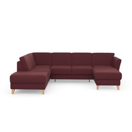Sit & More Wohnlandschaft SIT & MORE "Visby U-Form", rot (bordeaux), B:303cm H:87cm T:213cm, Sofas, Wohnlandschaft, wahlweise mit Bettfunktion und Stauraum, frei im Raum stellbar
