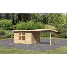 Gartenhaus Karibu "Schloßsee 7" Gartenhäuser Gr. ohne Fußboden, ohne Rück- und Seitenwand, ohne Dacheindeckung, beige (naturbelassen) Gartenhäuser aus Holz mit Anbaudach