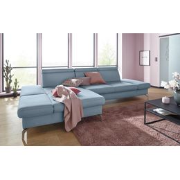 Sit & More Ecksofa SIT & MORE "Brisbane L-Form", blau (hellblau), B:319cm T:181cm, Soft clean (98% Polyester, 2% Polyamid), Sofas, Ecksofa, Fu&szlig;h&ouml;he 15 cm, inklusive Sitztiefen-, Armteil- und Kopfteilverstellung