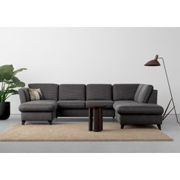 Wohnlandschaft Home Affaire "Trelleborg U-Form", grau, B:307cm H:86cm T:213cm, 100% Polyester, Sofas, Wohnlandschaft, wahlweise mit Bettfunktion und Bettkasten, inkl. Federkern-Polsterung