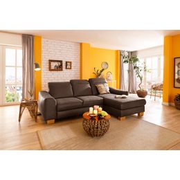 Ecksofa Home Affaire "Dundee L-Form", braun (dunkelbraun), B:264cm H:86cm T:170cm, Luxus-Microfaser Florence (100% Polyester);Struktur fein (100% Polyester);Luxus-Microfaser Lederoptik (100% Polyester), Sofas, Ecksofa, wahlweise mit Kopfteilverstellung und zus&auml;tzlich mit Bettfunktion