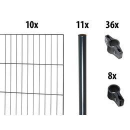 GARDEN 'N' MORE Einstabmattenzaun "mit Rundpfosten" Zaunelemente 10 Elemente für 20 m, LxH: 200 x 150 cm, mit 11 Pfosten Gr. H/L: 150 cm x 20 m, grau (anthrazit) Zaunelemente