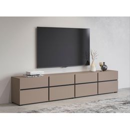 Lowboard Inosign "Cross, moderne grifflose TV-Kommode,4 Klappen/4 Schubkästen" Sideboards Gr. B/H/T: 225 cm x 48,2 cm x 40 cm, congo/congo-schwarz, 4, braun (congo, congo) Lowboards Breite 225 cm, TV-Schrank mit viel Stauraum, TV-Board