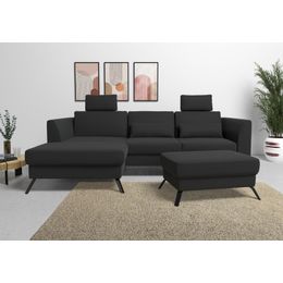 Sit & More Ecksofa SIT & MORE "Olsen L-Form", schwarz, B:261cm H:88cm T:172cm, 100% Polyester, Sofas, Ecksofa, inklusive Sitztiefenverstellung, wahlweise mit Bettfunktion, 15cm hoch