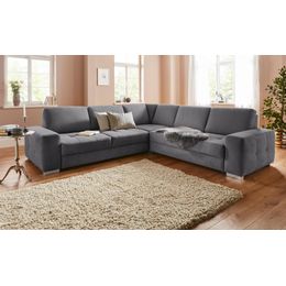 Sit & More Ecksofa SIT & MORE "Santorini L-Form", grau, B:276cm H:82cm T:271cm, Struktur (100% Polyester);Struktur fein (95% Polyester, 5% Polyamid), Sofas, Ecksofa, mit Federkern und Sitztiefenverstellung, wahlweise mit Bettfunktion