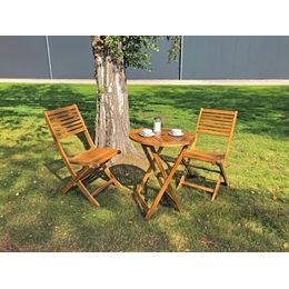 Balkonset Garden Pleasure "»IBARRA«" Sitzmöbel-Sets teak, look, look Outdoor Möbel 2 Stühle (klappbar), Tisch Ø60 cm, klappbar