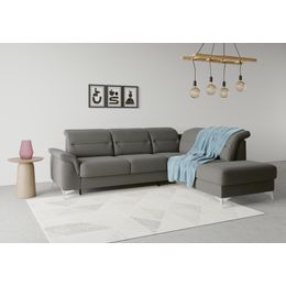 Sit & More Ecksofa SIT & MORE "Sinatra L-Form", grau, B:251cm H:85cm T:220cm, 90% Polyester, 10% Polyamid, Sofas, Ecksofa, mit Ottomane, optional mit Kopfteilverstellung und Armteilfunktion