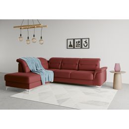 Sit & More Ecksofa SIT & MORE "Sinatra L-Form", rot (bordeaux), B:251cm H:85cm T:220cm, 100% Polyester, Sofas, Ecksofa, mit Ottomane, optional mit Kopfteilverstellung und Armteilfunktion