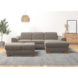 Ecksofa Home Affaire "Dundee L-Form", grau (taupe), B:264cm H:86cm T:170cm, Flachgewebe (100% Polyester), Sofas, Ecksofa, wahlweise mit Kopfteilverstellung und zus&auml;tzlich mit Bettfunktion