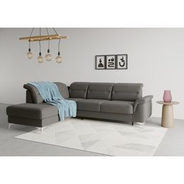 Sit & More Ecksofa SIT & MORE "Sinatra L-Form", grau (fango), B:251cm H:85cm T:220cm, 100% Polyester, Sofas, Ecksofa, mit Ottomane, optional mit Kopfteilverstellung und Armteilfunktion