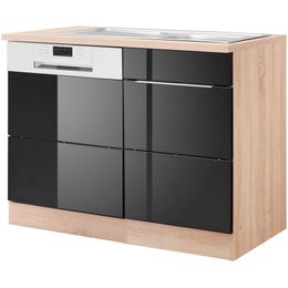 Spülenschrank KOCHSTATION "KS-Brindisi", schwarz (schwarz hochglanz, eichefarben), B:110cm H:85cm T:60cm, MDF, Holzwerkstoff, Schränke, 110 cm breit, inkl. Möbeltür für Geschirrspüler sowie Einbauspüle