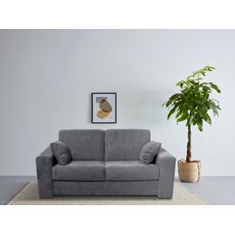 2-Sitzer Home Affaire "Roma Matratzenh&ouml;he 14 cm", grau (dunkelgrau), B:180cm H:85cm T:95cm, 100% Polyester, Sofas, Dauerschlaffunktion, mit Unterfederung, Liegema&szlig;e ca 123x198 cm