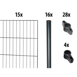 GARDEN 'N' MORE Einstabmattenzaun "mit Rundpfosten" Zaunelemente 15 Elemente für 30 m, LxH: 200 x 75 cm, mit 16 Pfosten Gr. H/L: 75cm x 30 m, Pfosten: 16 St., grau (anthrazit)