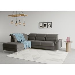 Sit & More Ecksofa SIT & MORE "Sinatra L-Form", grau (fango), B:251cm H:85cm T:220cm, 100% Polyester, Sofas, Ecksofa, mit Ottomane, optional mit Kopfteilverstellung und Armteilfunktion
