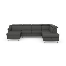 Sit & More Wohnlandschaft SIT & MORE "Freetown U-Form", grau (graphite), B:315cm H:84cm T:216cm, Sofas, Kopfteilverstellung und Federkern, wahlweise mit Bettfunktion